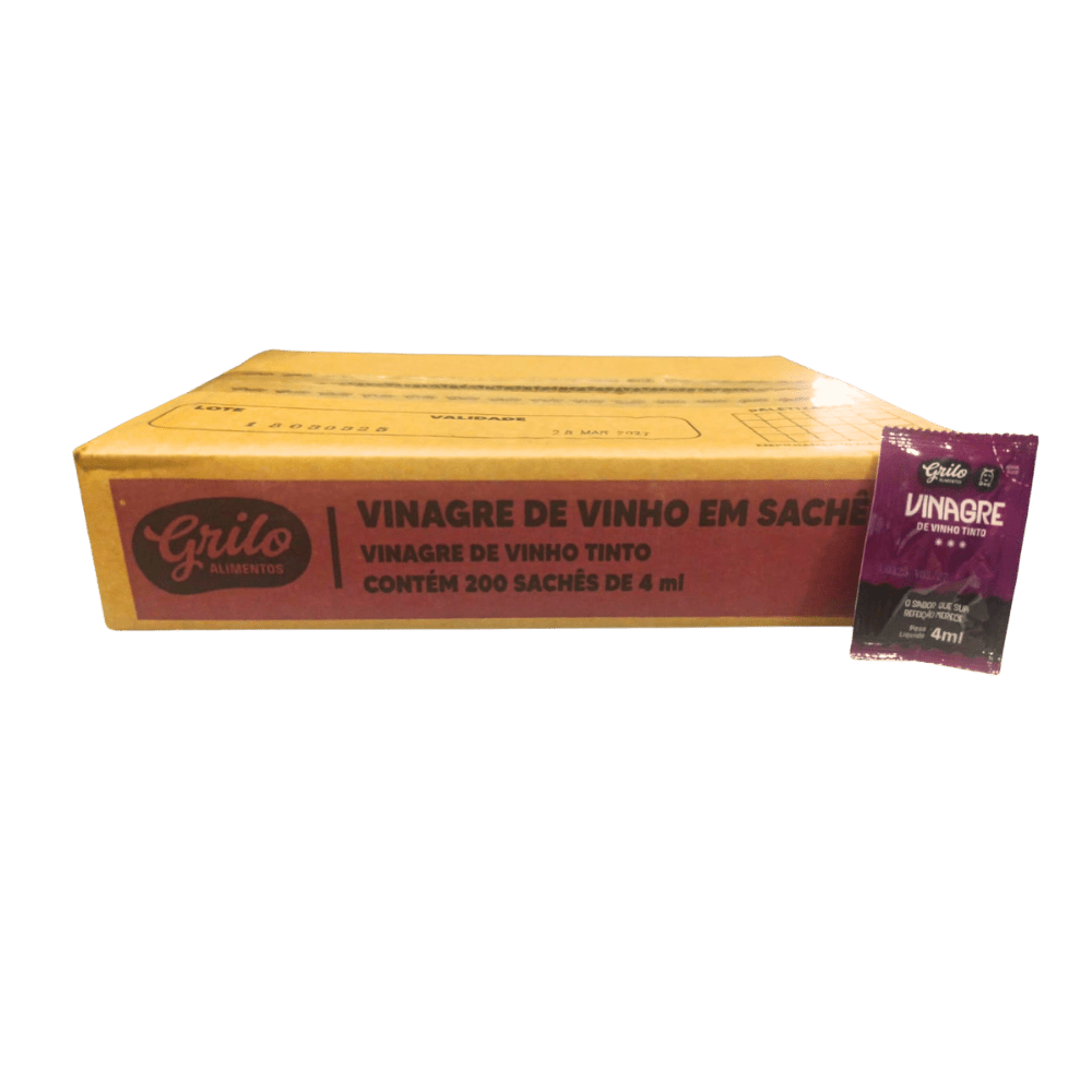 Vinagre de Vinho Tinto Sachê 4ml com 200 Unidades Grilo | e.dona